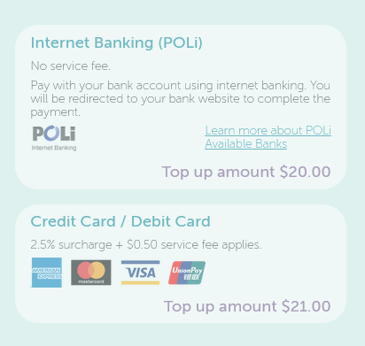 Payment methods for topping up